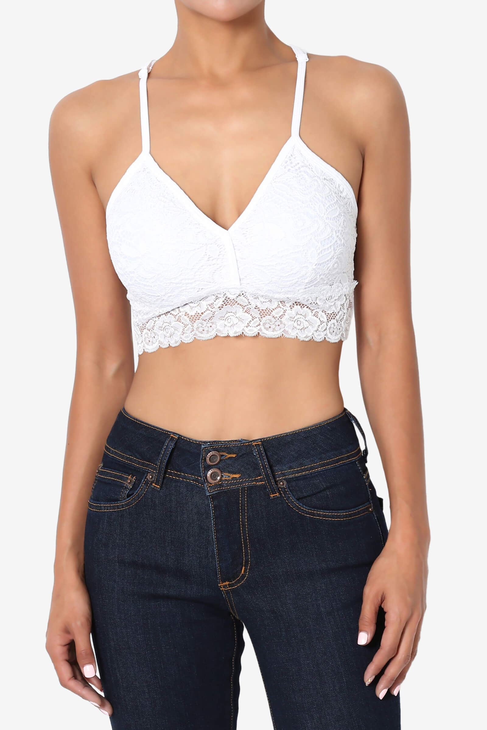 Themogan Pretty Essential Lace Strappy Crop Bralette Top Cropped Camis
